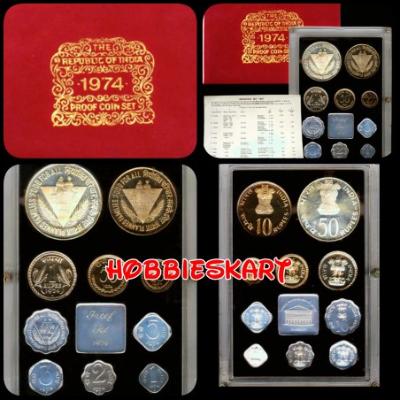 1974 PROOF SET REPUBLIC INDIA OF BOMBAY MINT VERY RARE SET WITH BOX AND ...