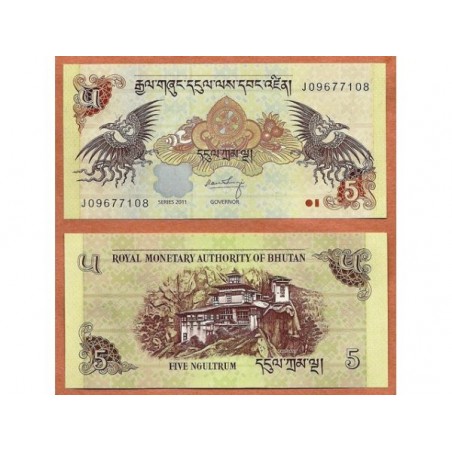 BHUTAN 5 NGULTRUM CRISP CONDITION UNC BANKNOTE